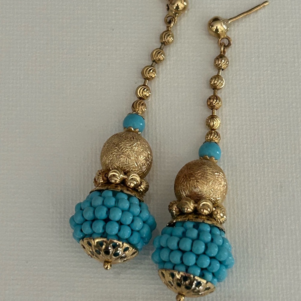 14k Turquoise Beaded Earrings - Gem
